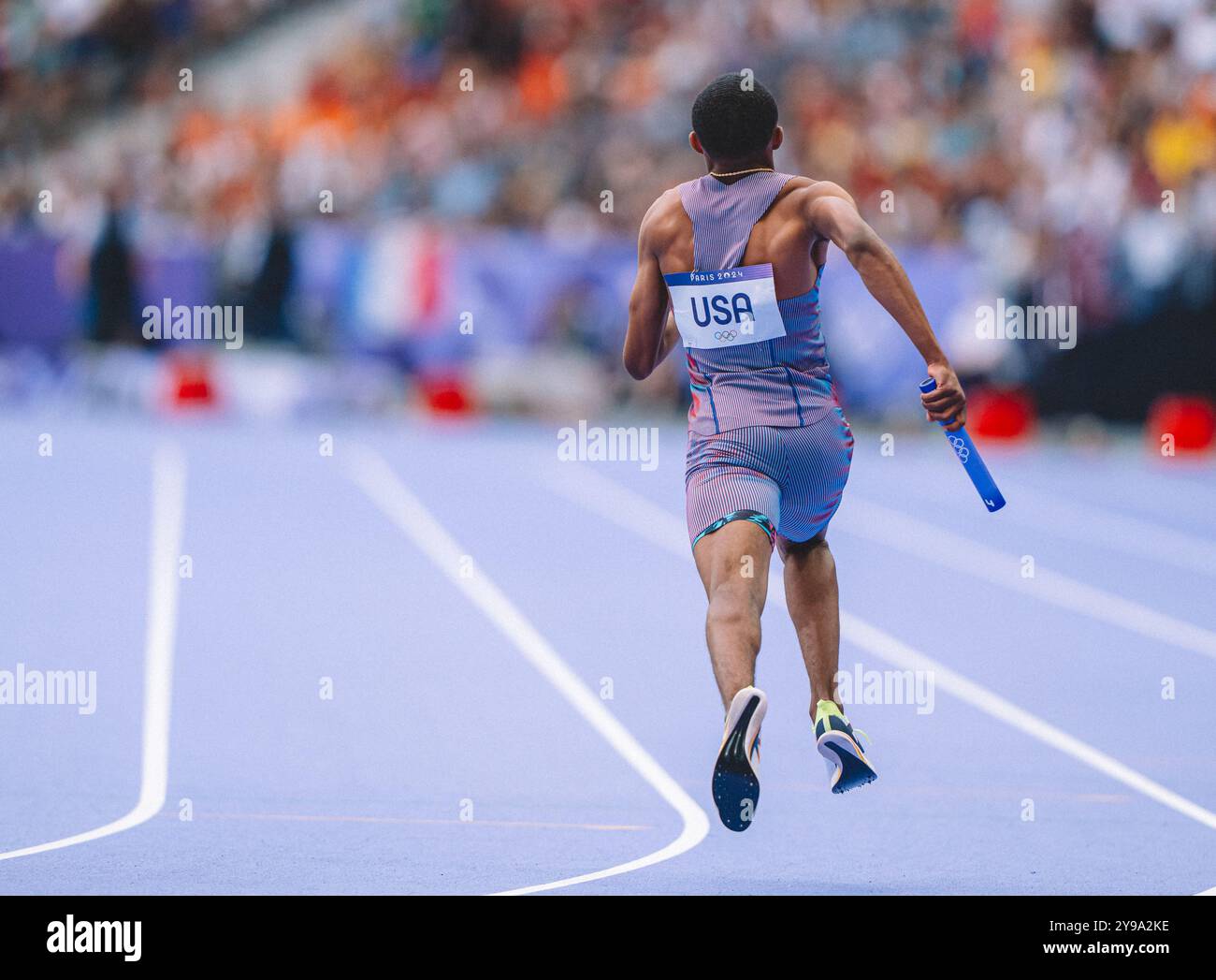 Quincy Wilson participating in the 4X400 meters relay at the Paris 2024 ...