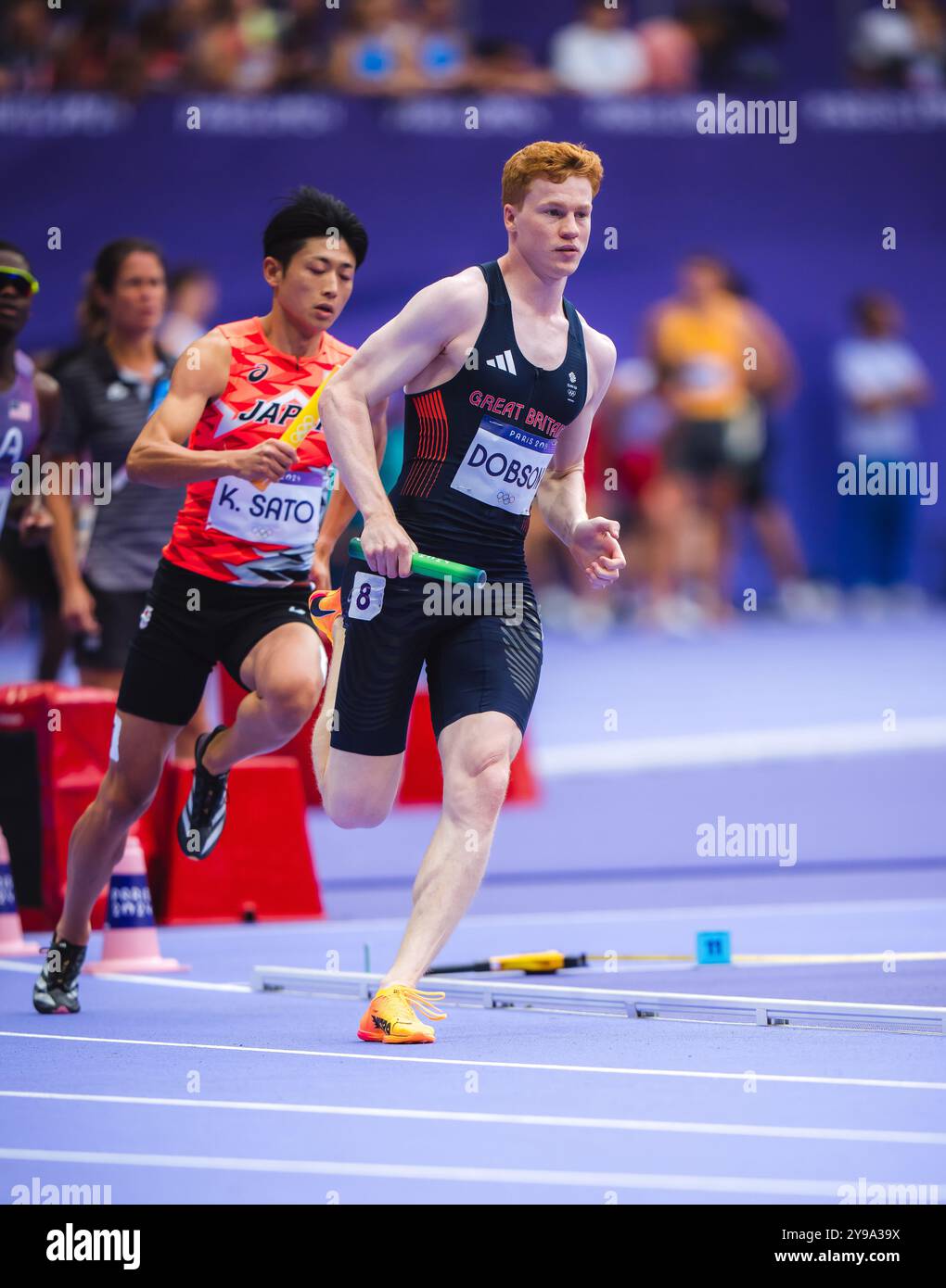 Charles Dobson participating in the 4X400 meters relay at the Paris ...