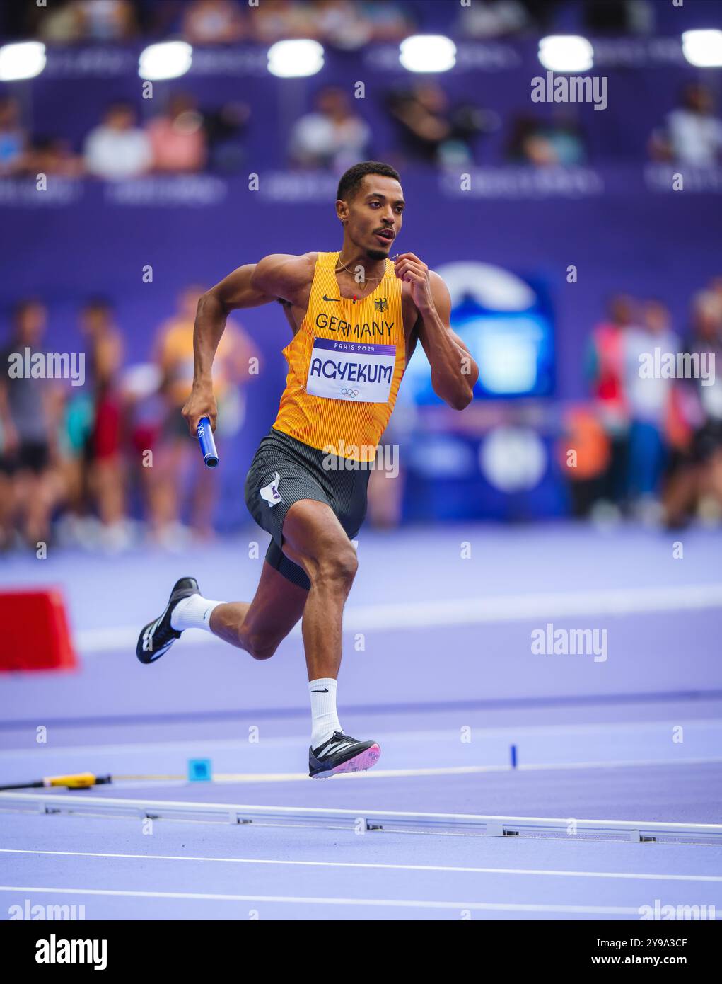 Emil Agyekum participating in the 4X400 meters relay at the Paris 2024 ...
