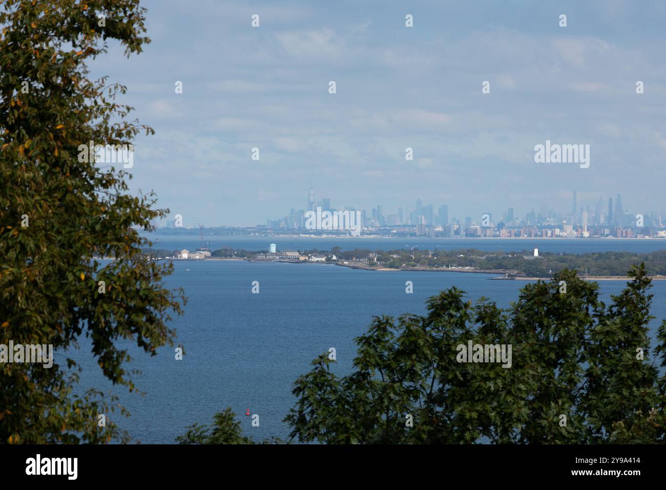 A view across the bay toward Sandy Hook and the New York City skyline ...