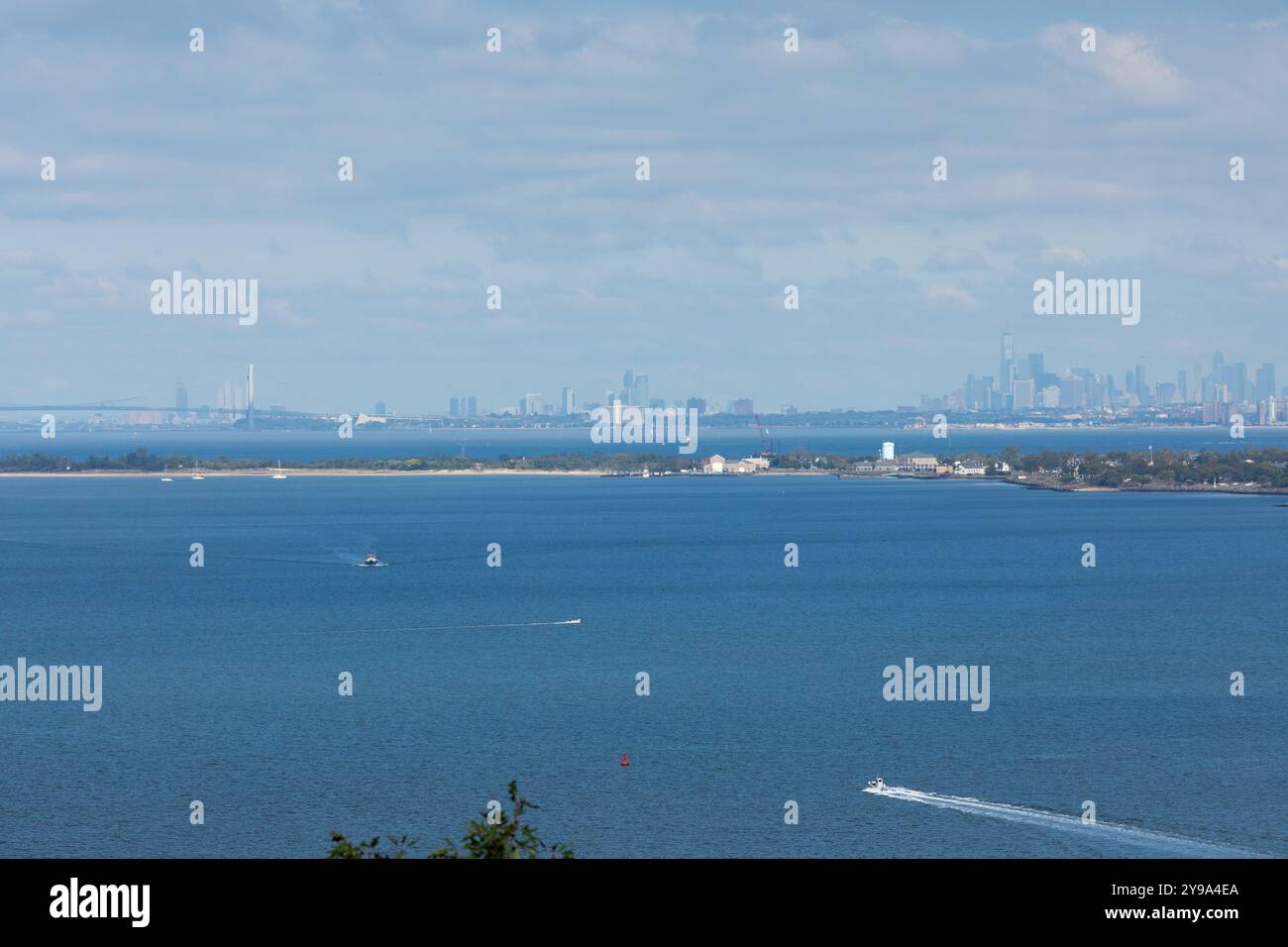 A view across the bay toward Sandy Hook and the New York City skyline ...