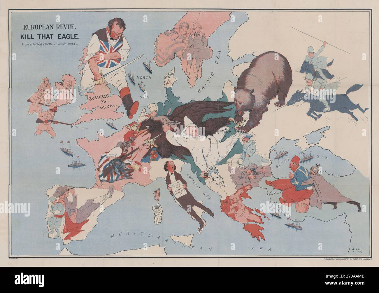 Vintage Historical Satirical Map of Europe: "European Revue : Kill that ...