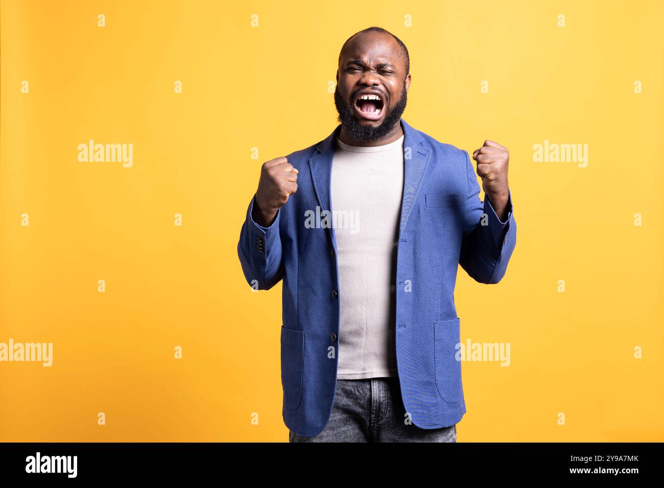 Heartbroken man screaming in pain, having mental breakdown, isolated ...