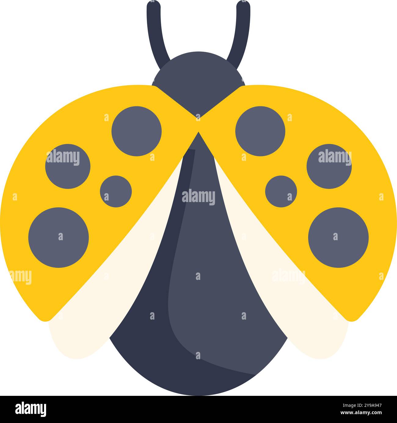 Flat vector illustration of a yellow ladybug spreading its wings Stock ...