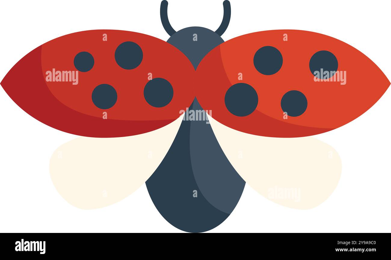 Simple vector illustration of a red ladybug with black dots spreading ...