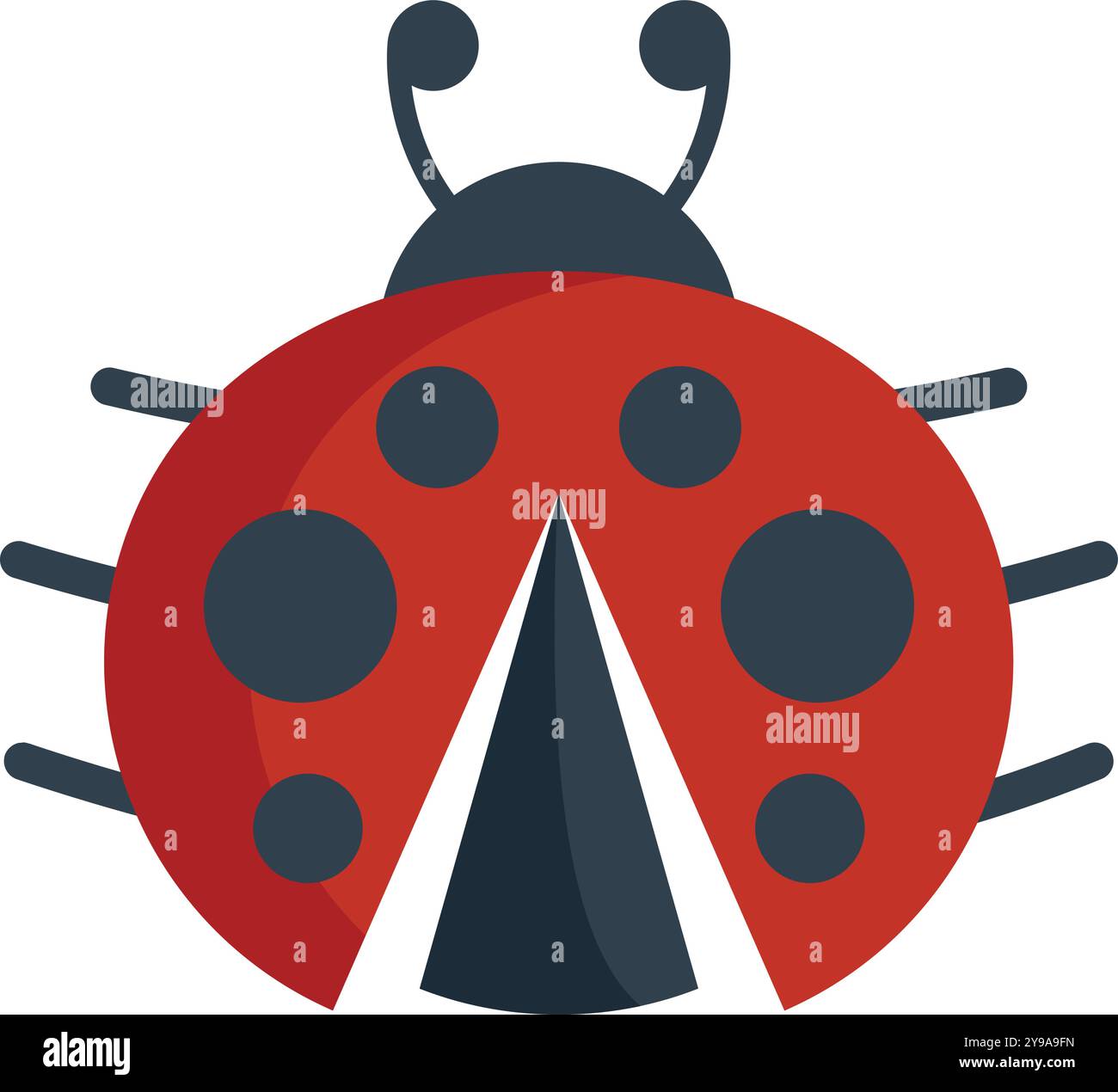 Minimalist illustration featuring a red ladybug opening its wings ...