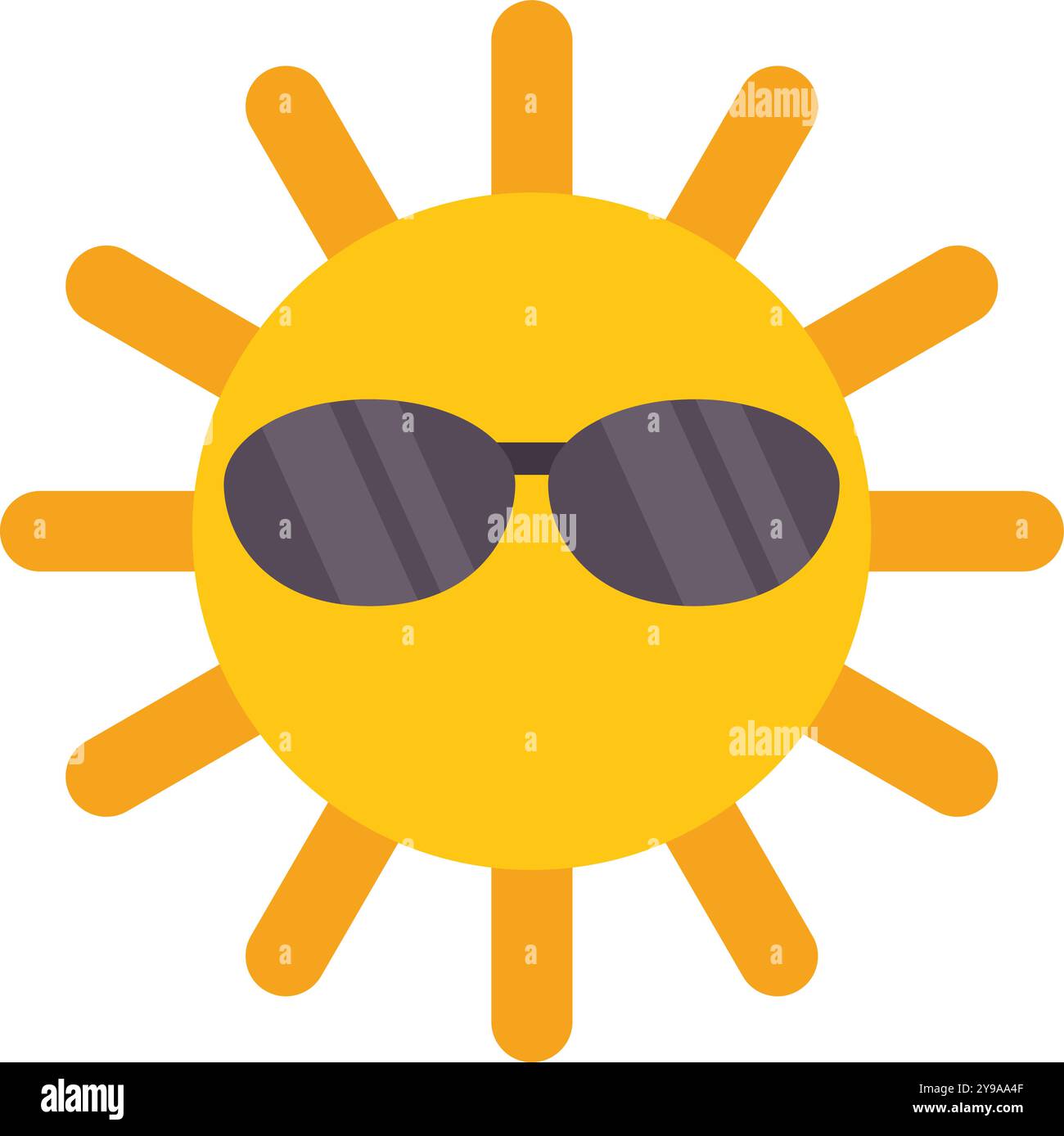 Simple cartoon sun wearing sunglasses, representing summer heat and fun ...