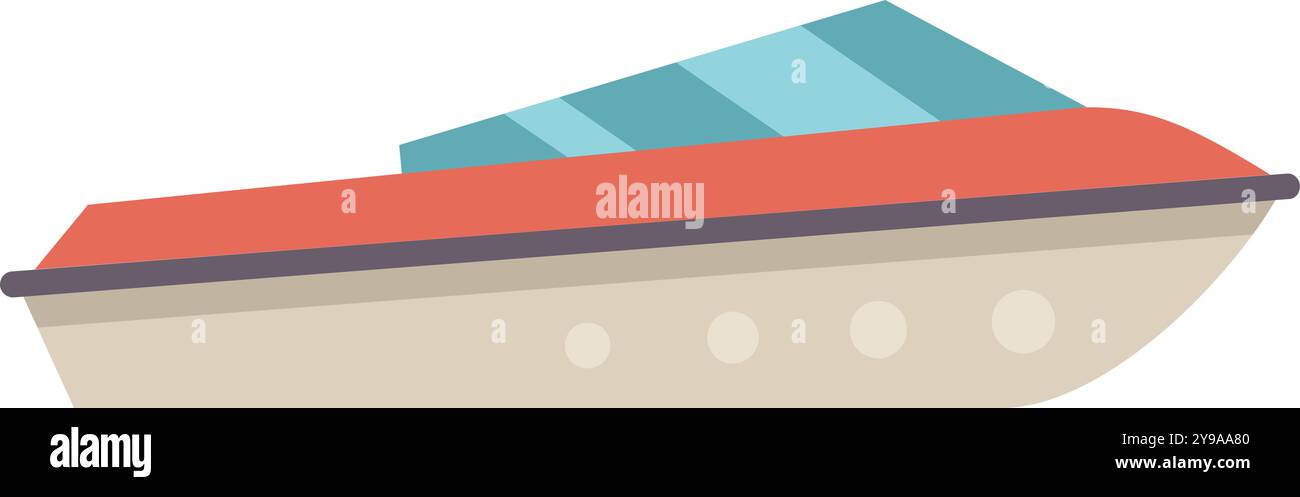 Side view of a modern red motor boat sailing on water surface, marine ...