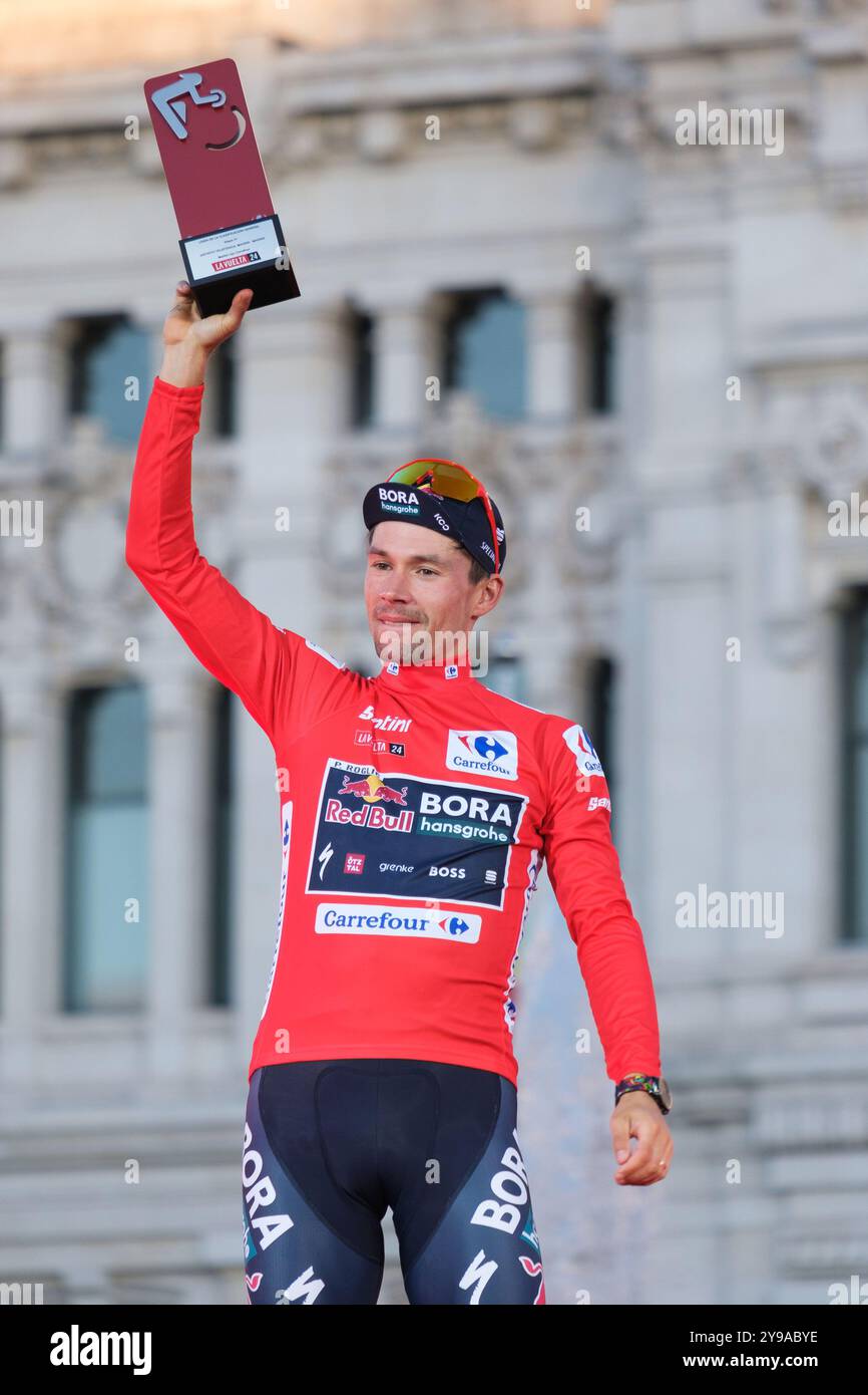 Primoz Roglic of Slovenia and Red Bull Bora Team celebrates his victory ...