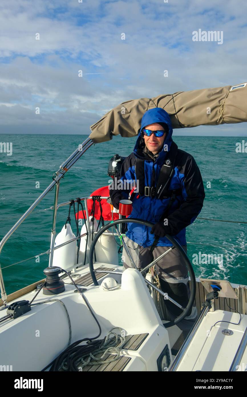 The Skipper of a Yacht, sailing and drinking Tea in the British Summer ...
