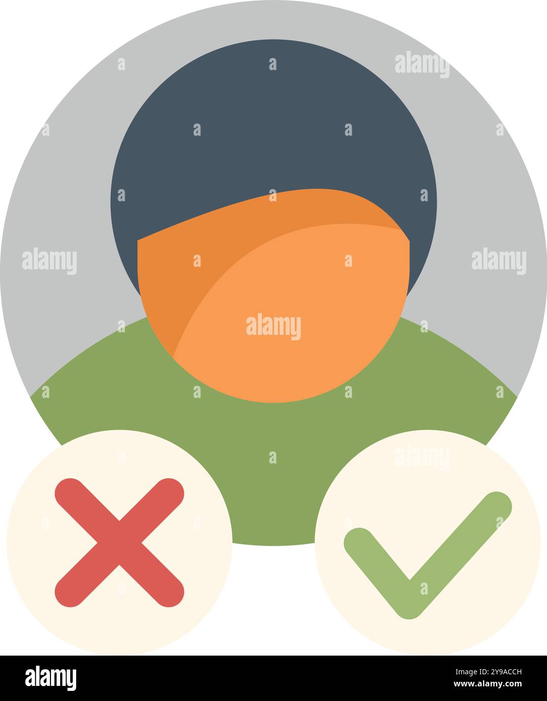 Conceptual illustration of a person choosing between a green check mark ...