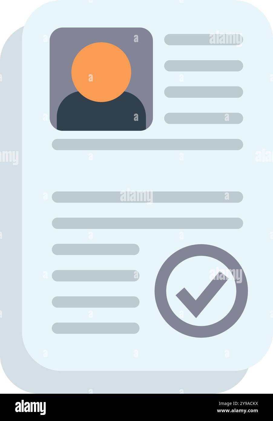 Flat design icon of a resume with a check mark, representing a ...