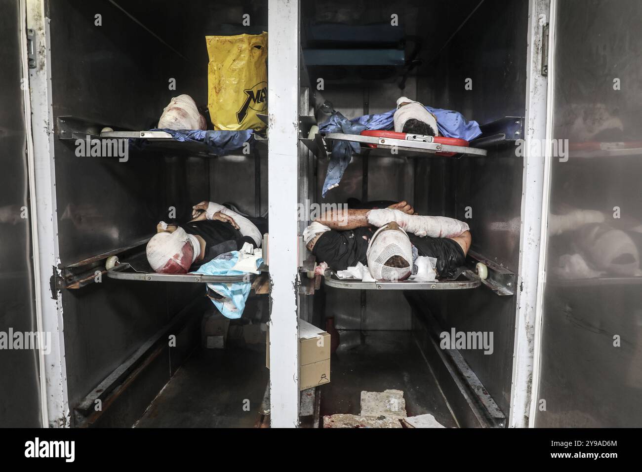 (EDITORS NOTE: Image depicts death)Bodies of four Palestinians from the ...