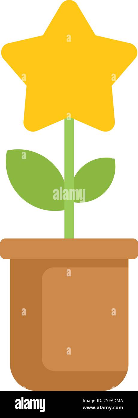 Yellow star shaped flower growing in a plant pot, representing concepts ...