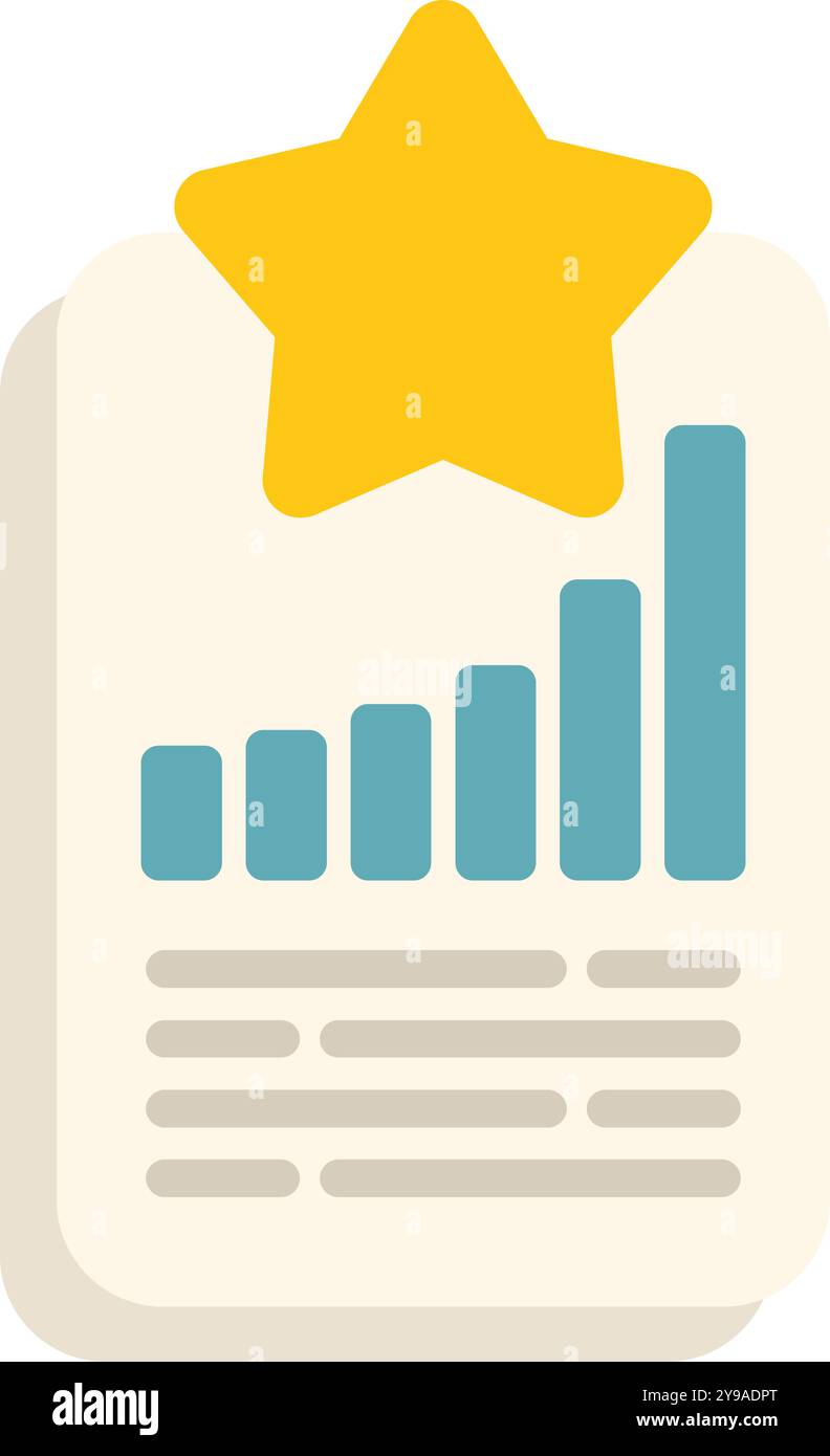 Simple icon of a growing bar chart on a document with a golden star on ...