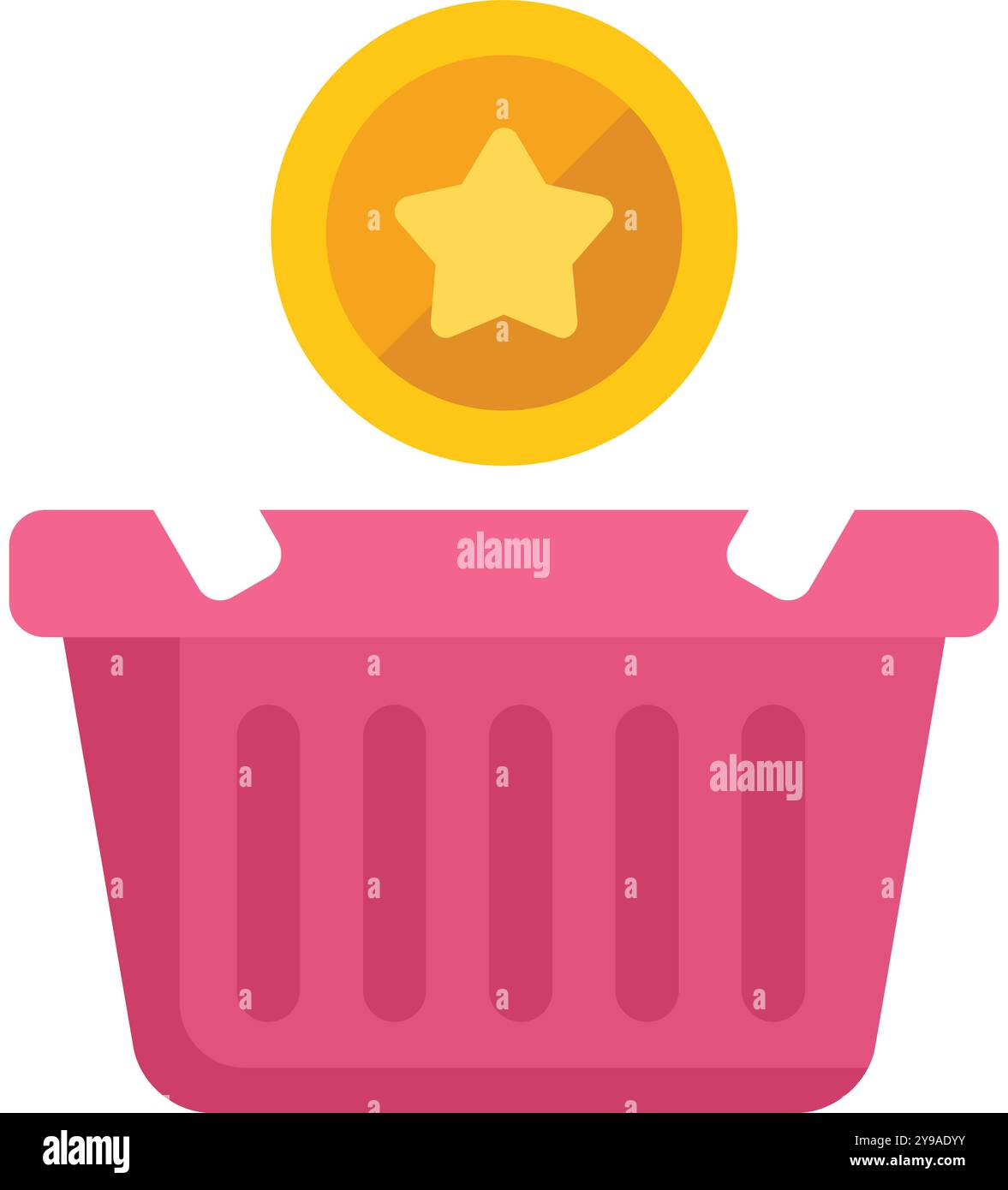Pink shopping basket receiving a gold coin with a star, depicting ...