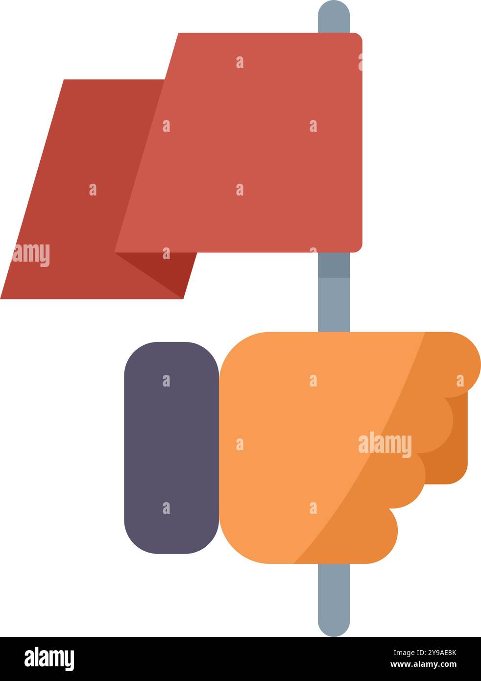 Hand holding a red flag marking a specific location on a map ...