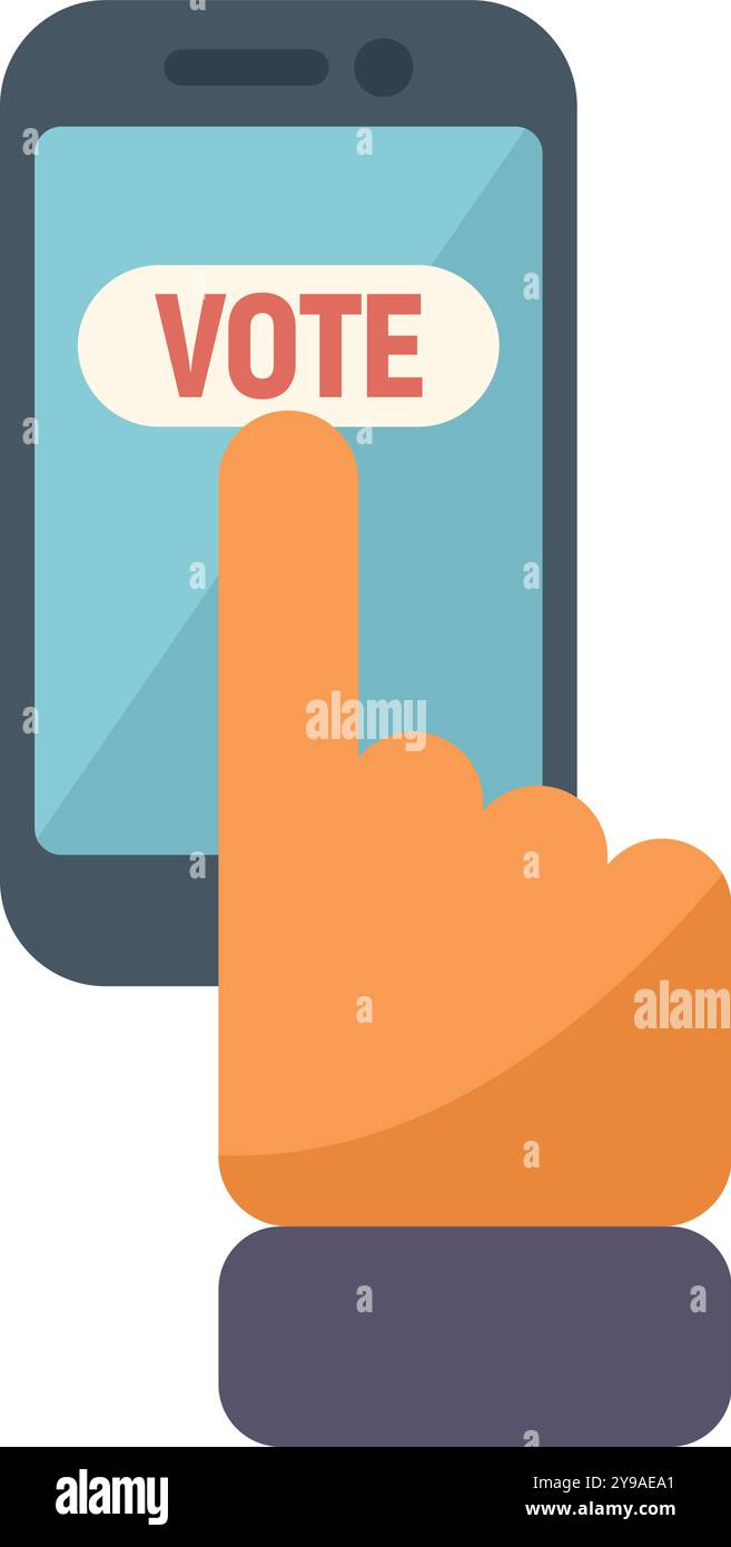 Hand tapping vote button on mobile phone screen in online voting ...