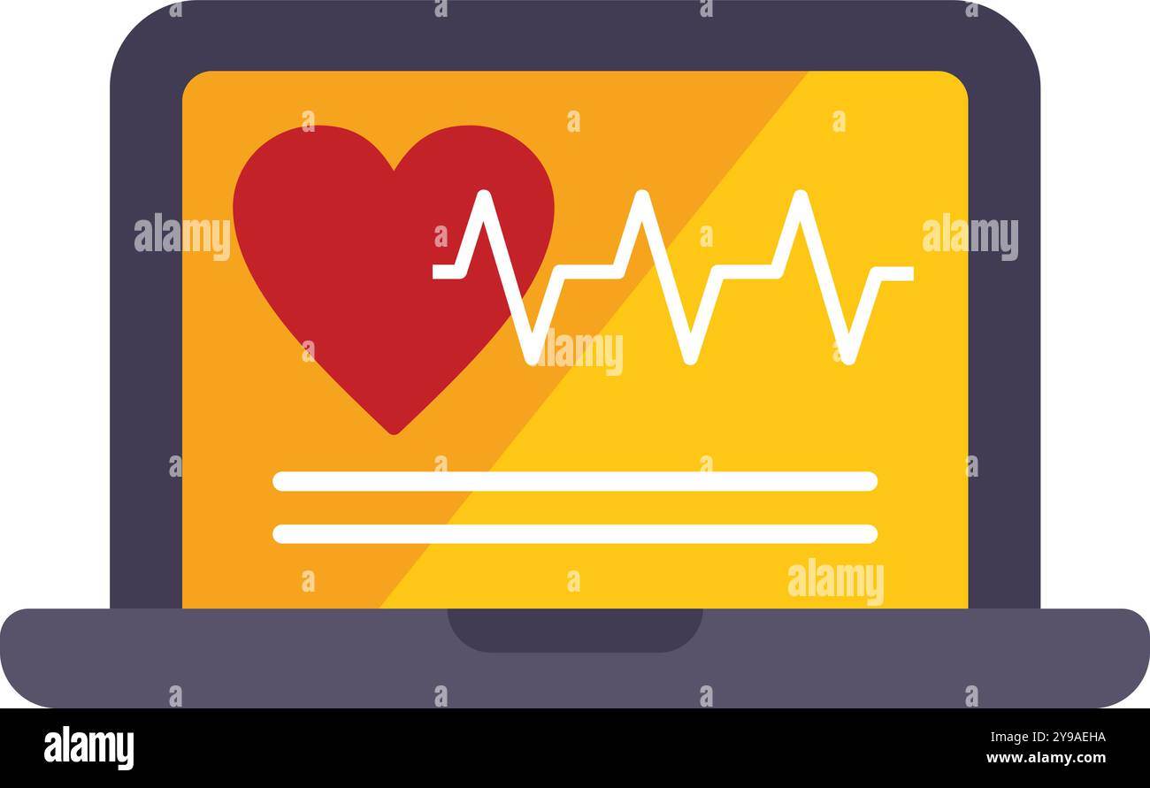 Laptop showing heartbeat rate healthcare app on screen, health and ...