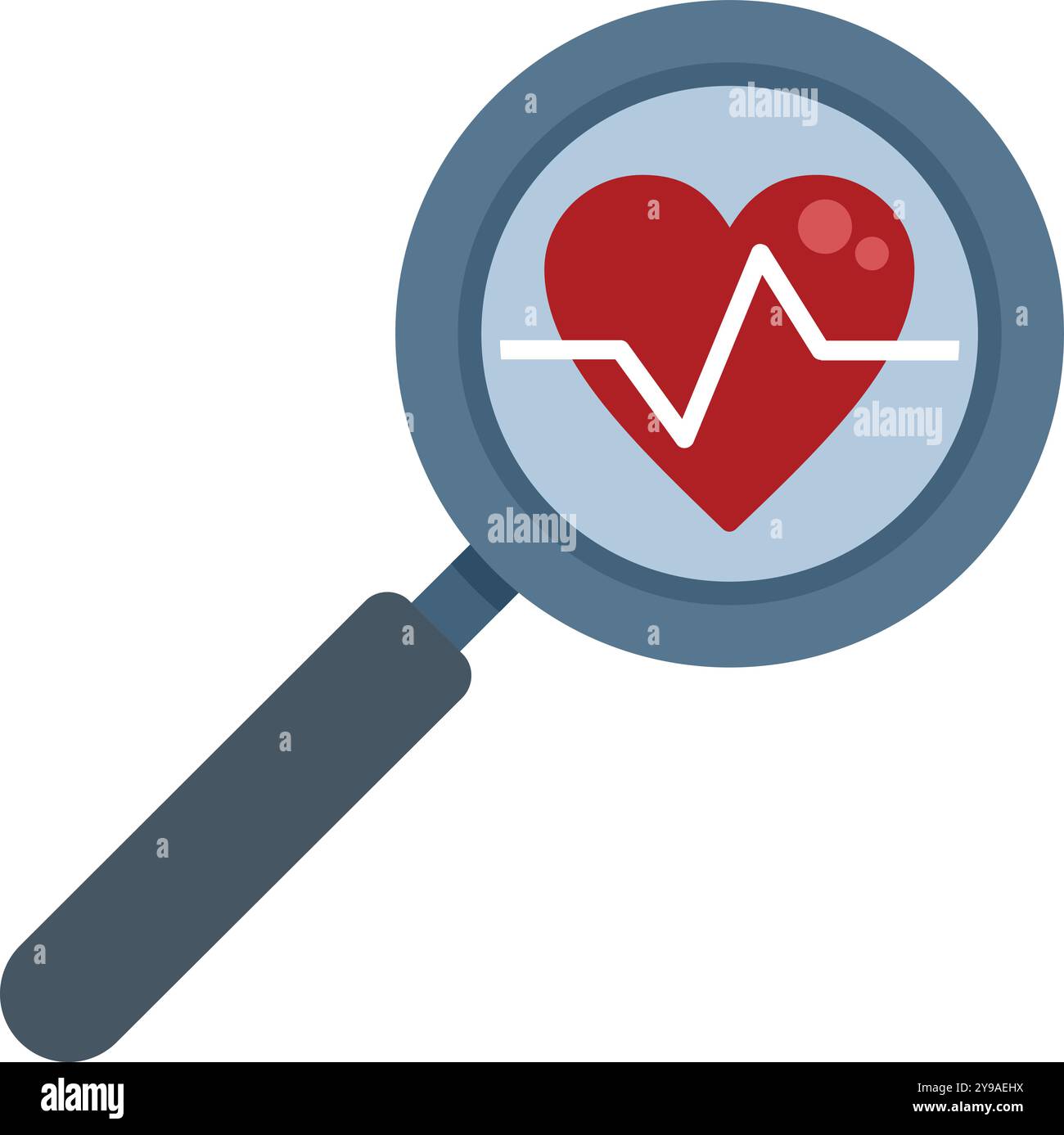 Magnifying glass is focusing on a heart with a heartbeat line ...