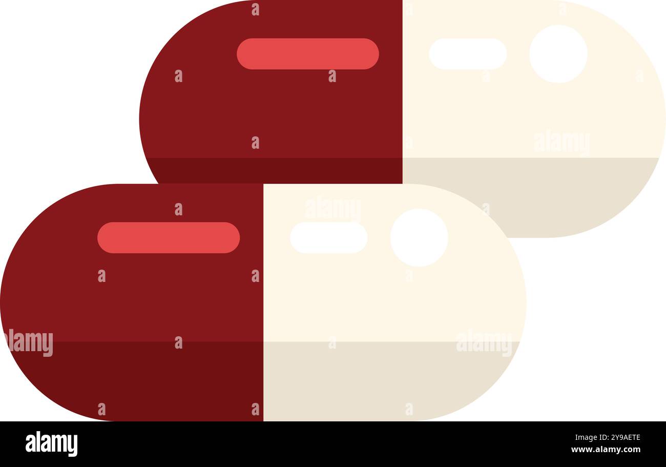 Two red and white medicine capsules lying next to each other on white ...