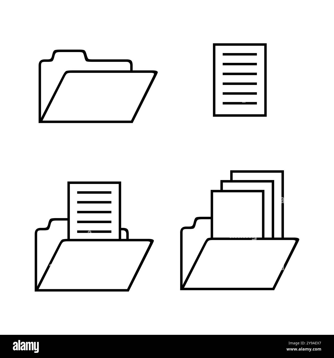 Folder and document icons. Simple outline style. File management symbols. Clean minimal vector ...