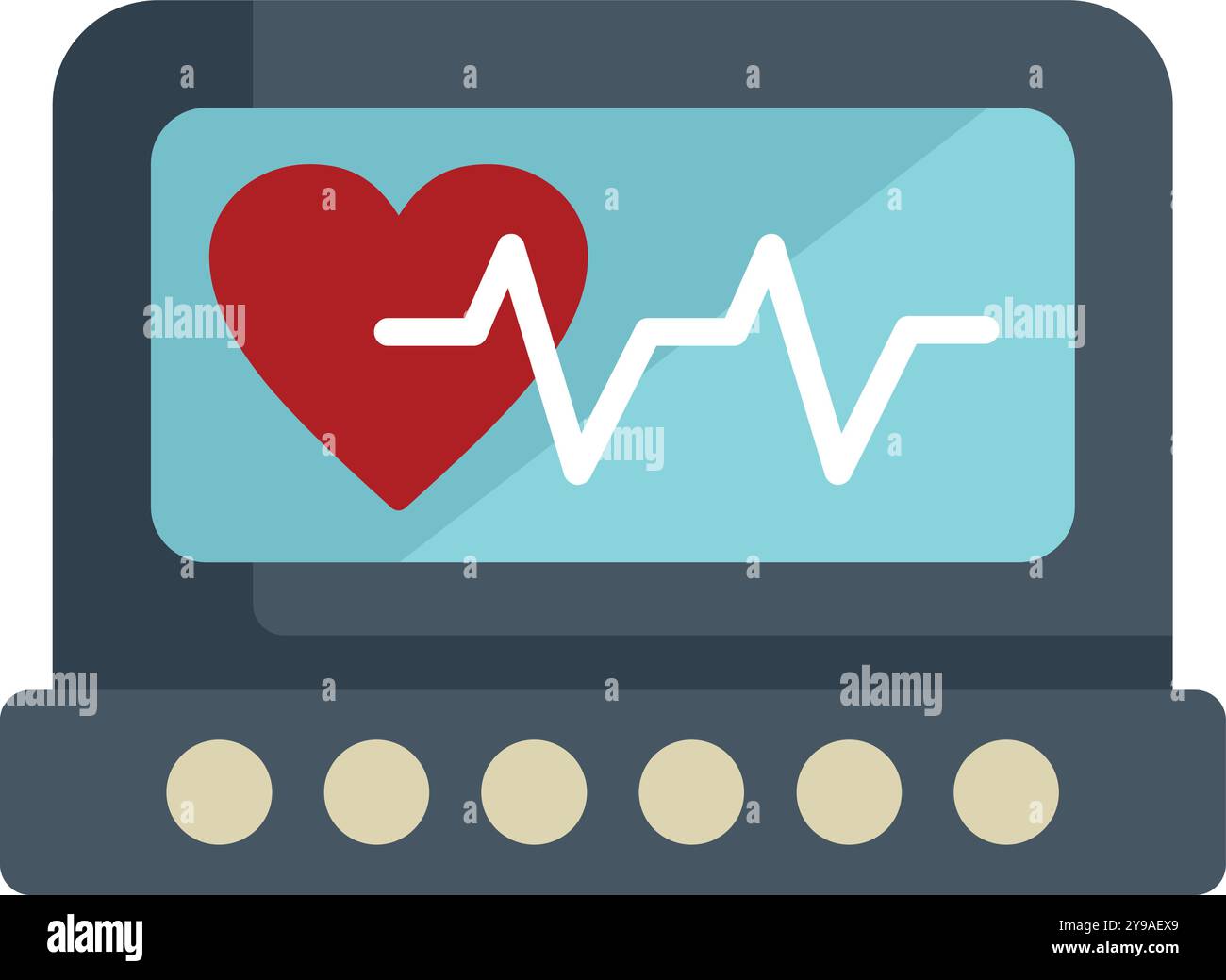 Medical laptop showing heartbeat rate icon, medical test results ...