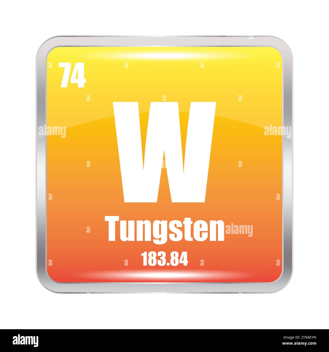 Tungsten icon. W chemical element. Atomic number 74. Mass 183.84 ...