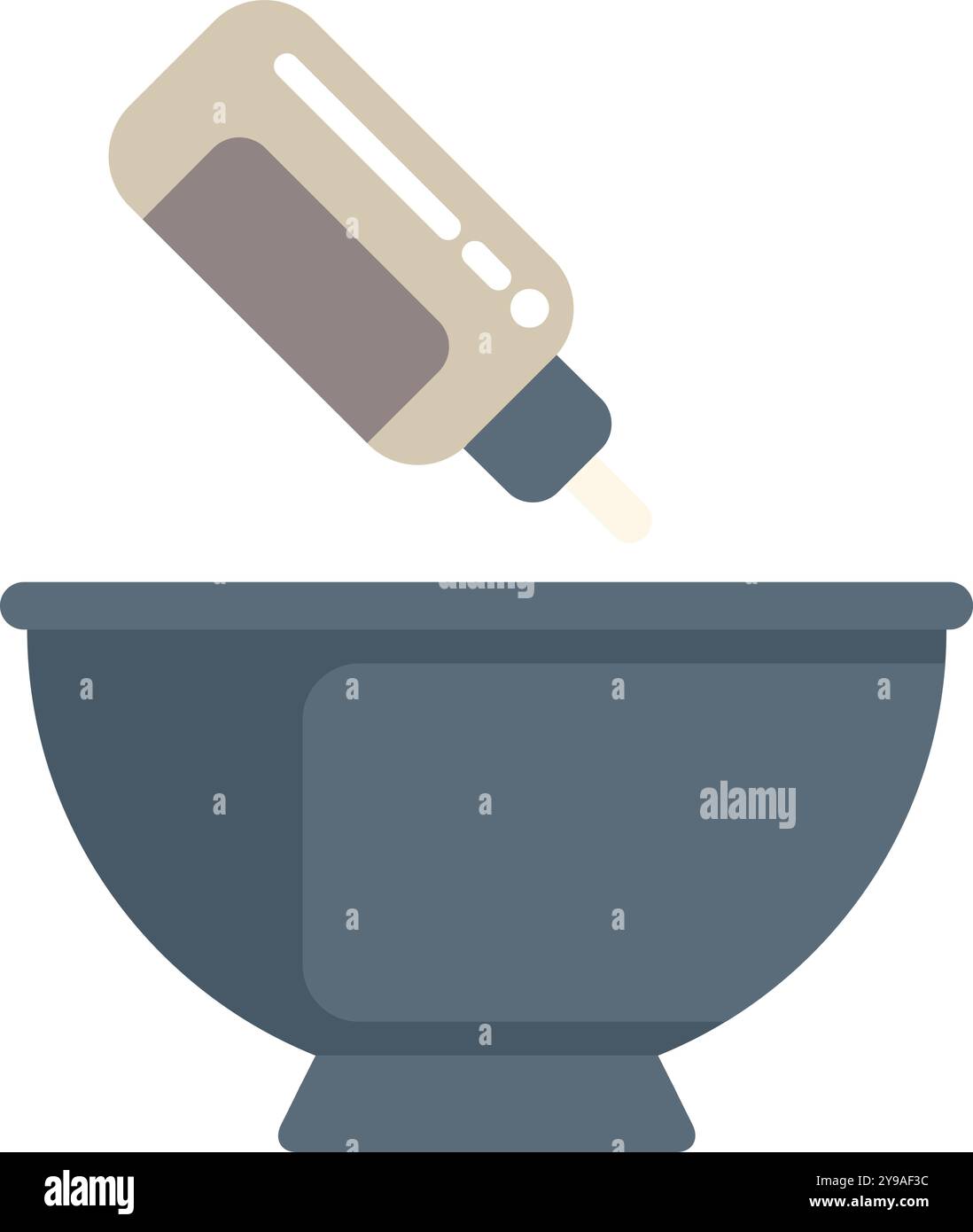 Hair dye bottle squeezing cream into bowl for a hair treatment, cut out ...