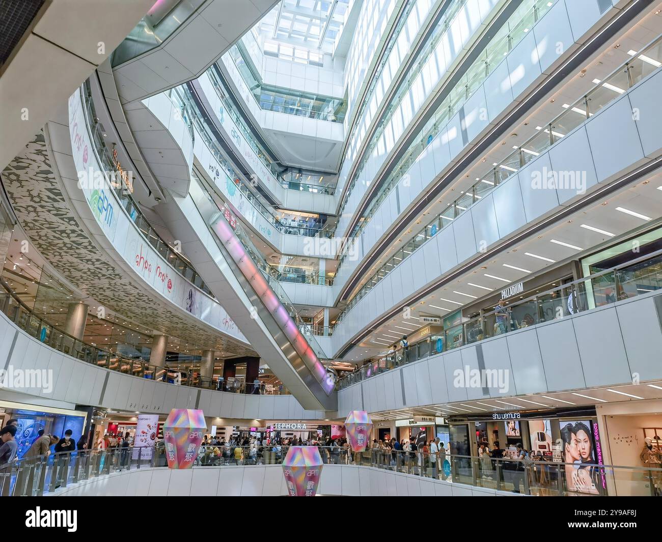 Hong Kong, China, October 08, 2024: A view of a modern shopping mall in ...