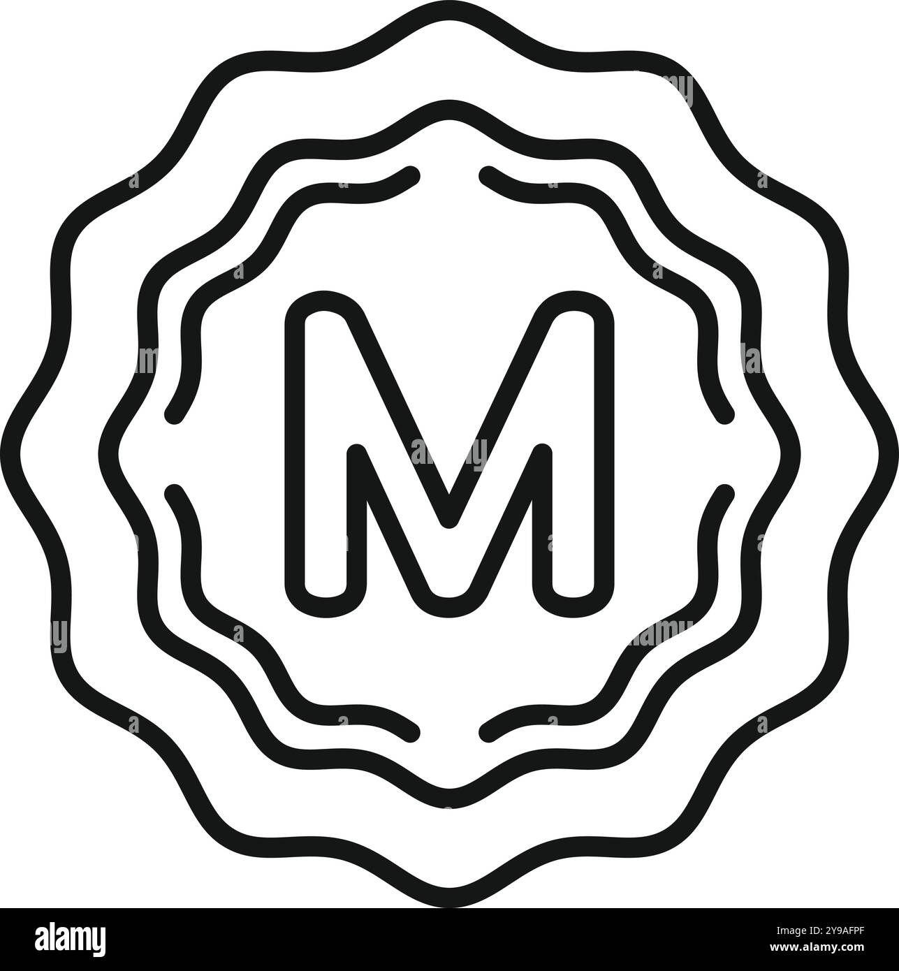 Simple black and white line art vector illustration of the letter m on ...
