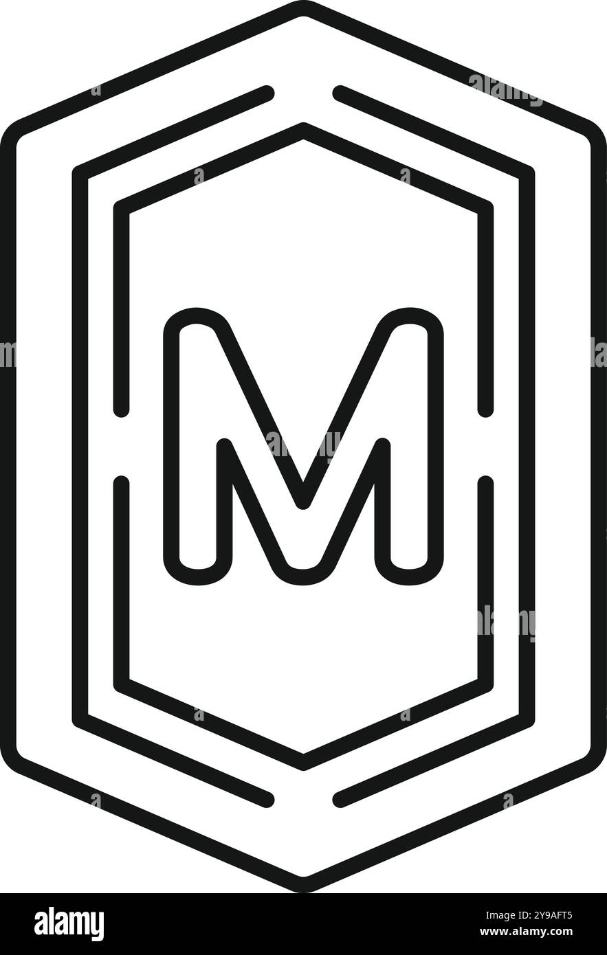Simple, bold, line art icon of the letter m enclosed in a triple ...