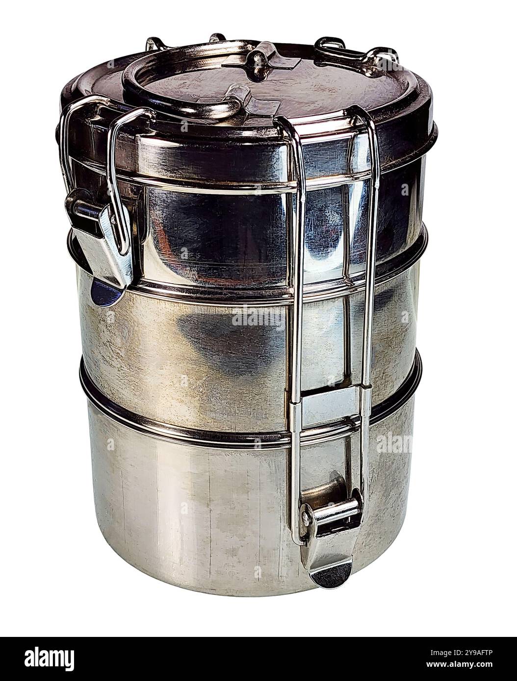 A round cylinder metal bento box for holding food Stock Photo - Alamy