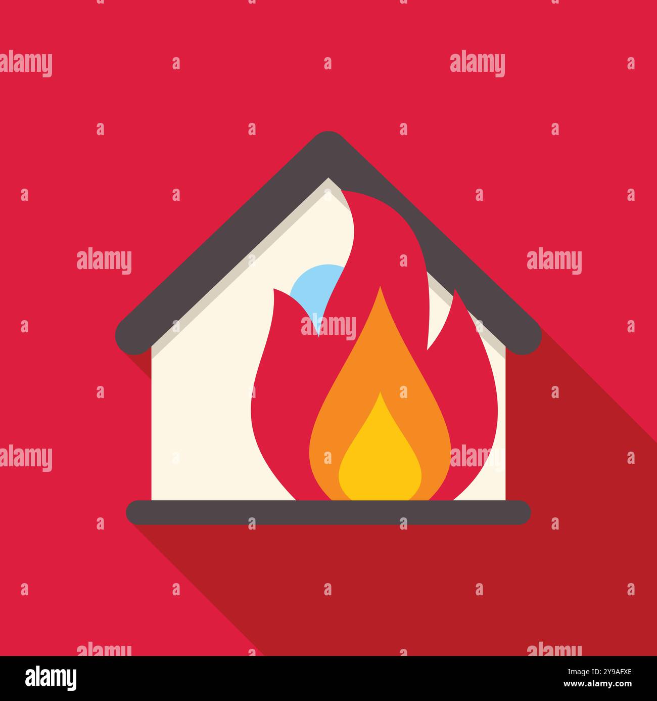 Minimalist illustration featuring a house fire, serving as a symbol for ...