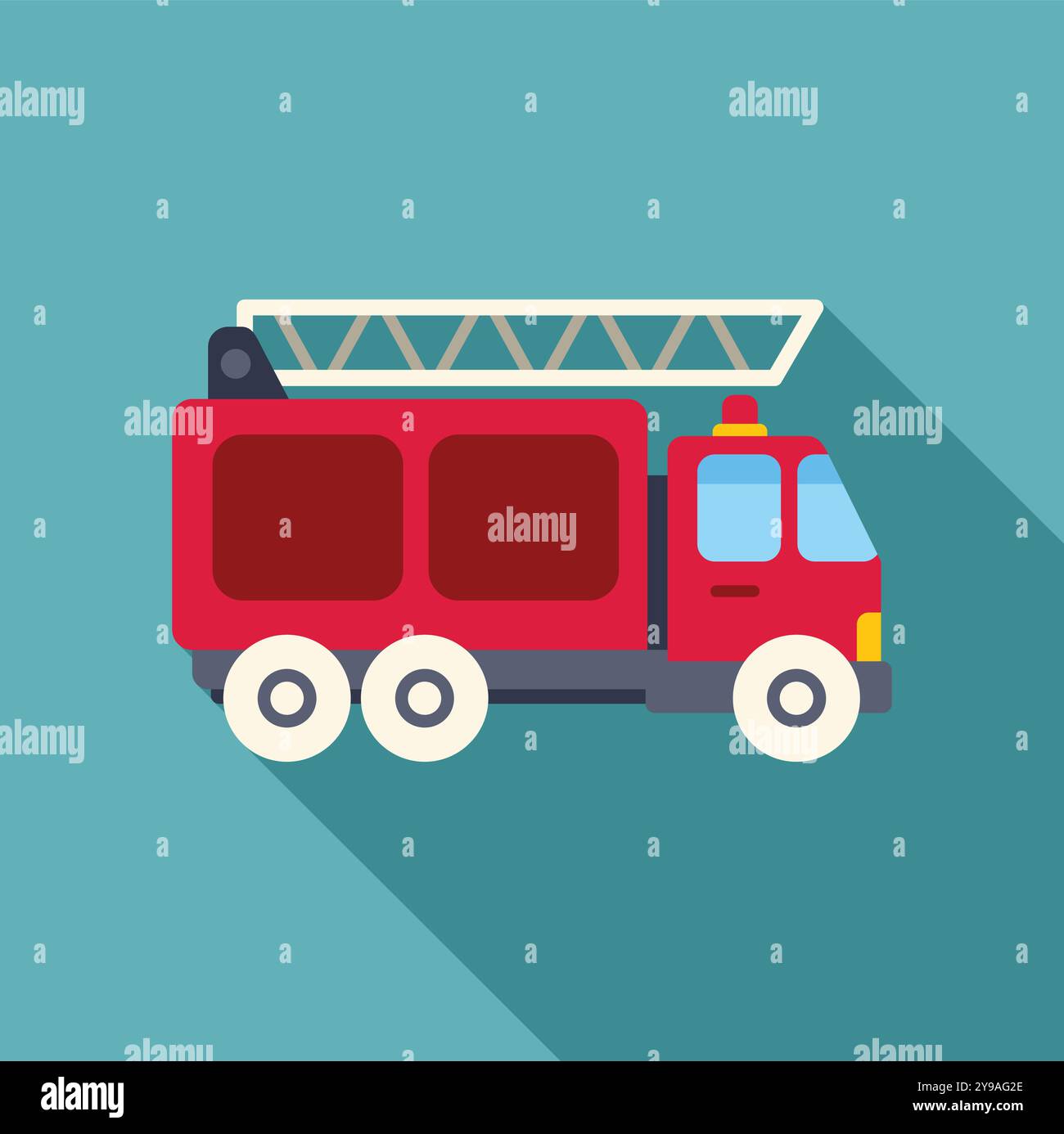 Simple vector illustration of a red firetruck with an extended ladder ...