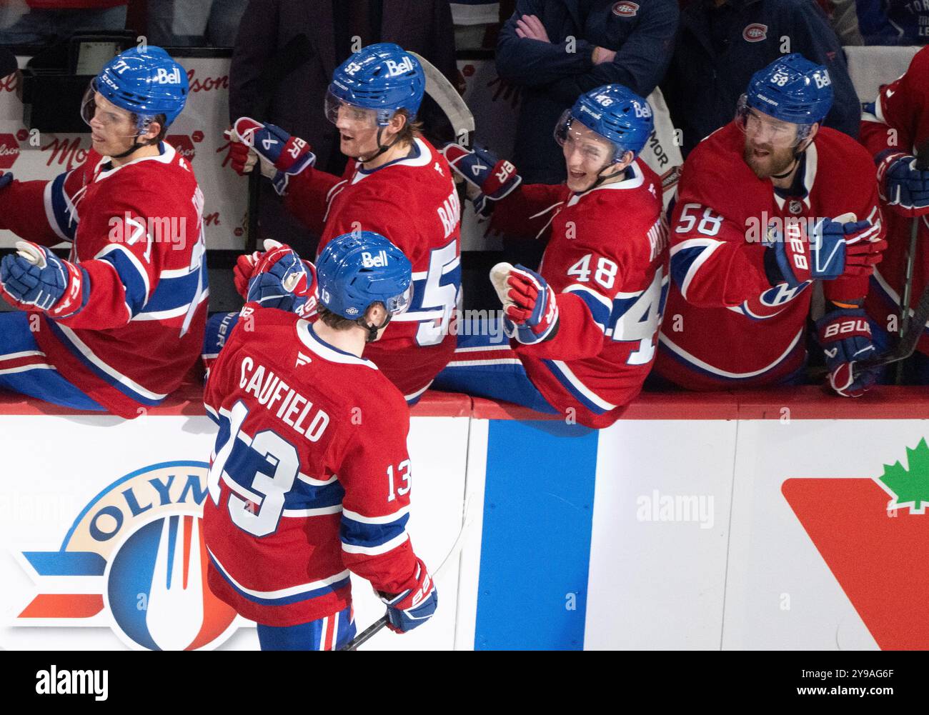 Montreal Canadiens' Cole Caufield (13) celebrates his goal against the ...