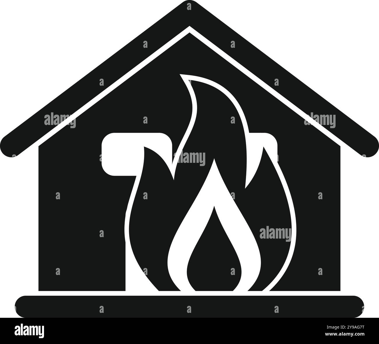 This simple black icon depicts a house fire with large flames Stock ...