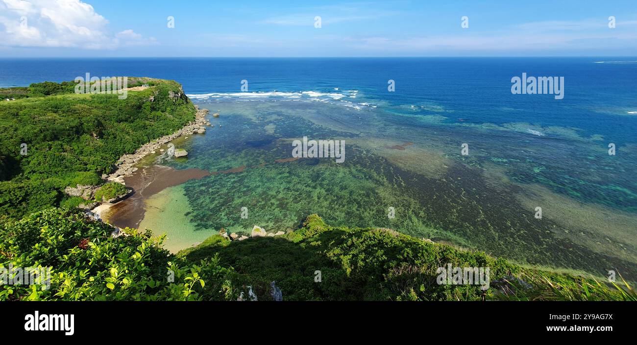 View of pristine coastline and sub-tropical waters of the Pacific Ocean ...