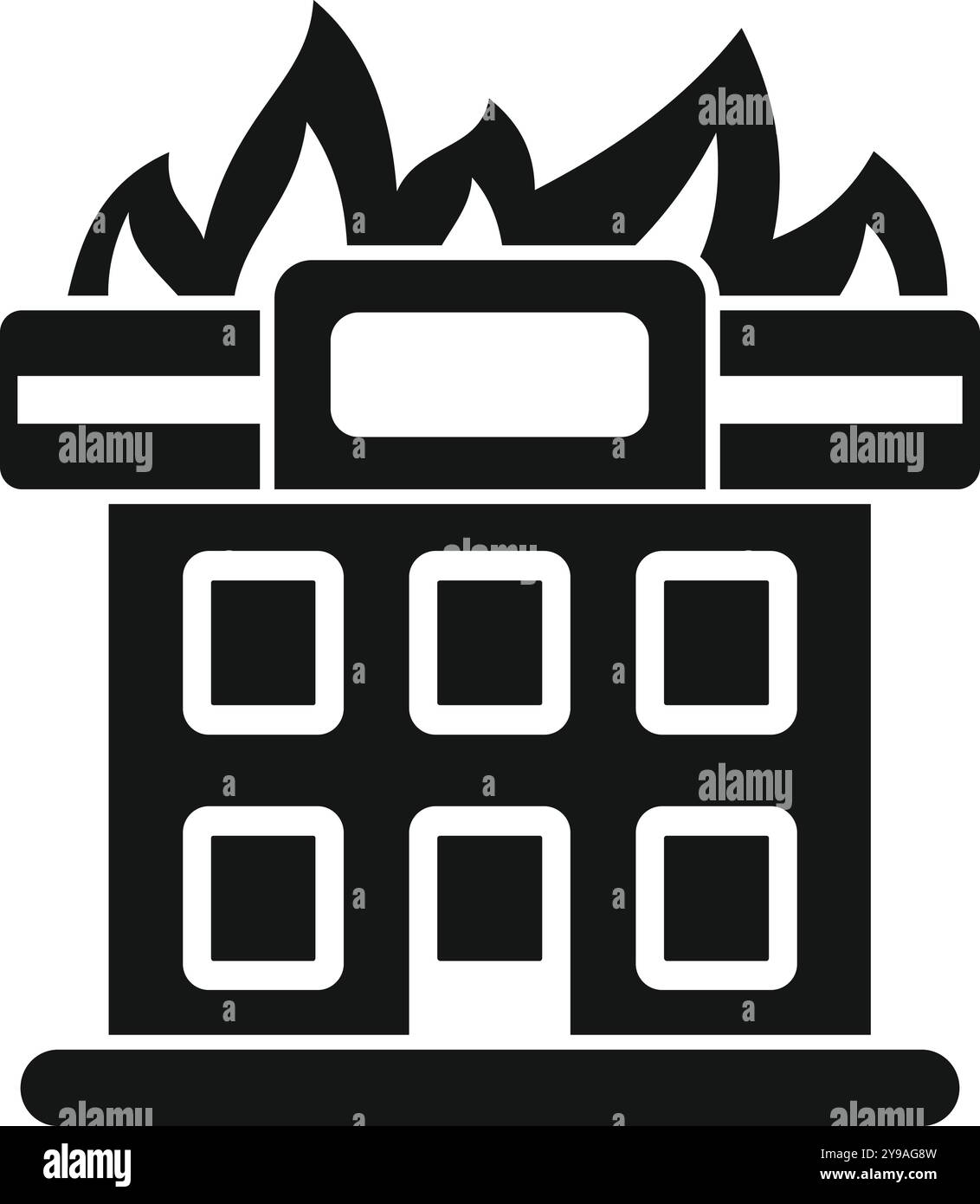 Fire burning office building icon illustration representing a dangerous ...