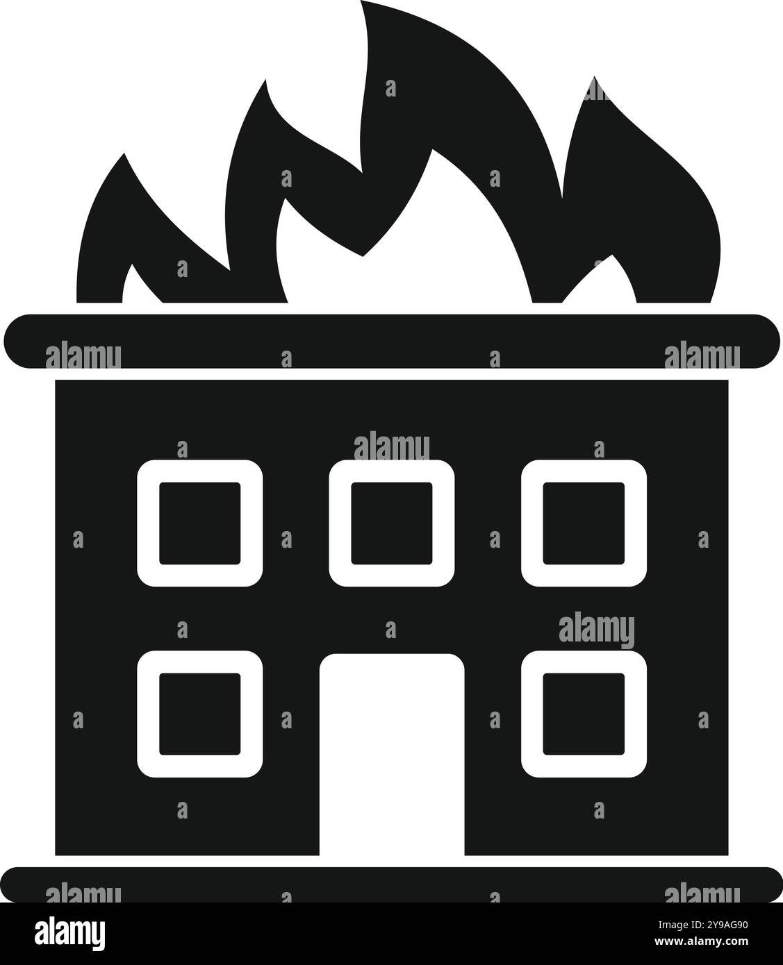 Destroyed burning building isolated Black and White Stock Photos ...