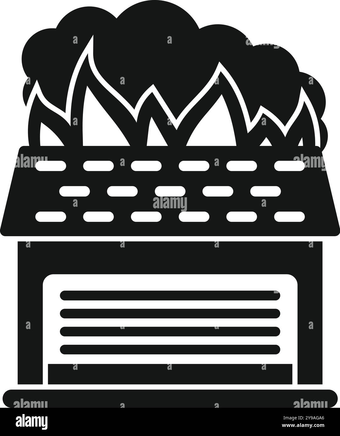 Burning garage building with fire on roof icon glyph vector ...