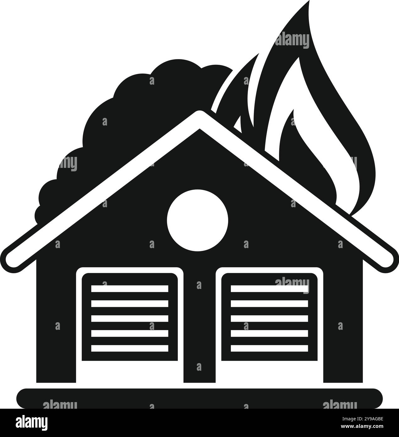 Simple vector icon of a burning house with fire on roof garage Stock ...