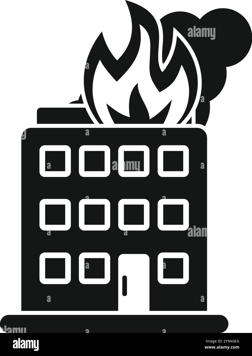 Black silhouette of a big city building burning with flames and smoke ...