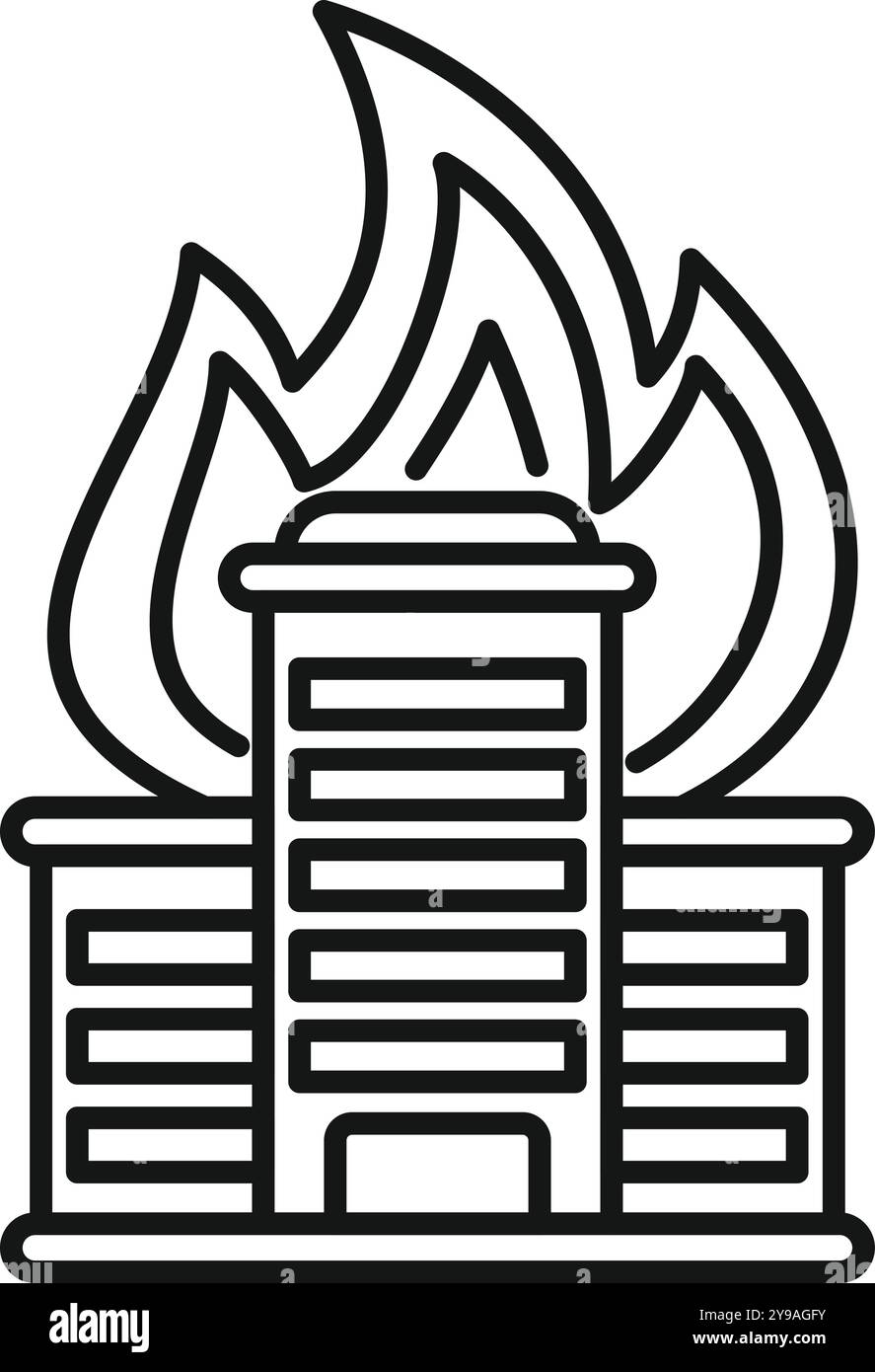 Simple line art icon of a city building being engulfed in flames Stock ...