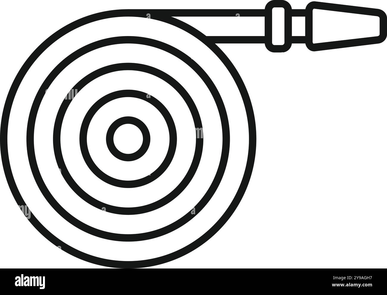 Fire hose coiled up, creating concentric circles, in a simple black and ...