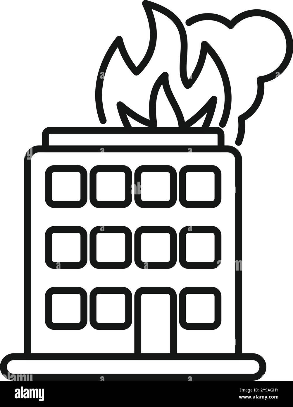 Big city building burning with flames and smoke coming out from roof in ...