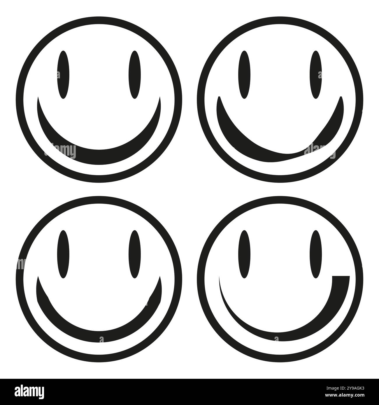 Smiley face icons. Bold black outline. Vector happy emoticons. Simple ...