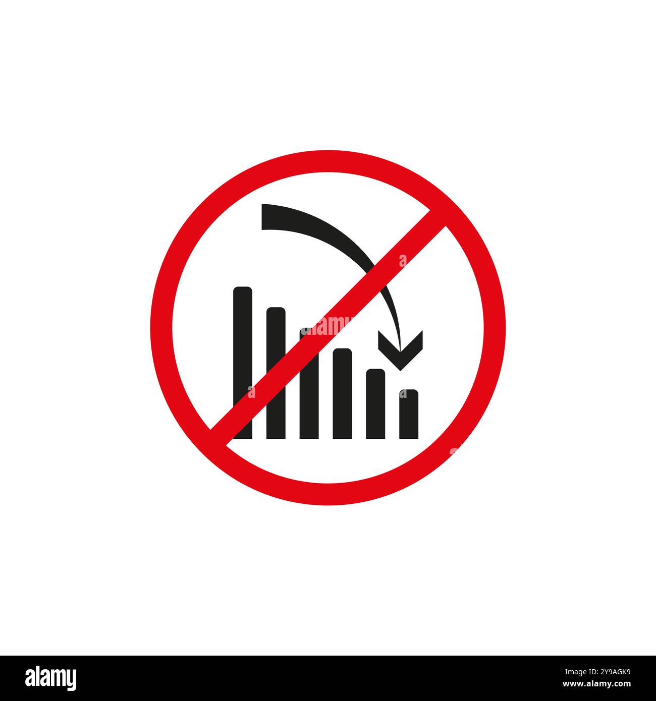 No decline icon. Prohibition symbol with graph. Red and black warning ...