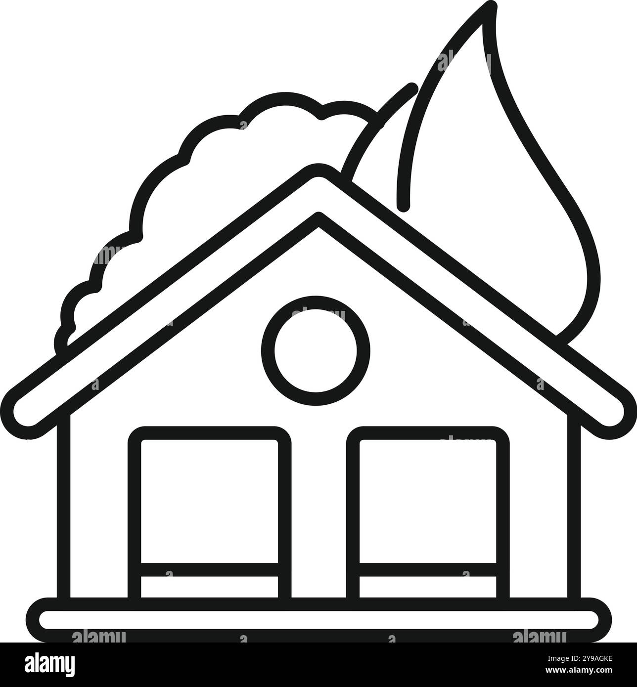 House on fire with big flame burning roof icon, insurance concept ...
