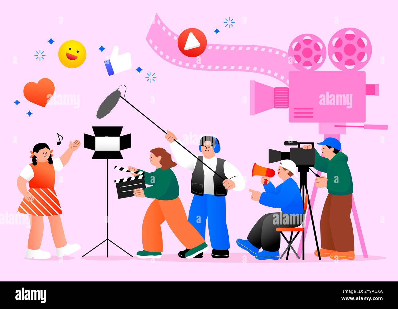 Media content creator illustration with people filming a woman Stock ...